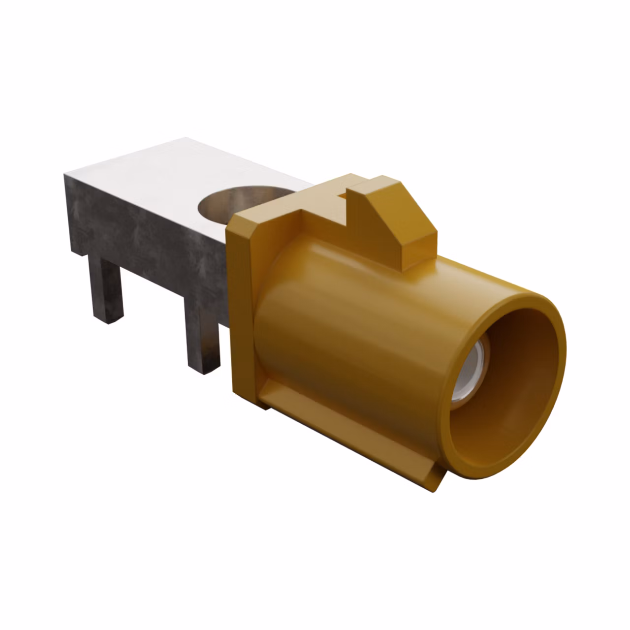 FAKRA Jack, Right-Angle, PCB Receptacle, Through Hole, Die Cast Body, Tin (Sn) Plated, Pin in Paste, Tape and Reel, Keying Code K, Curry  Yellow, 50 Ohms for sale