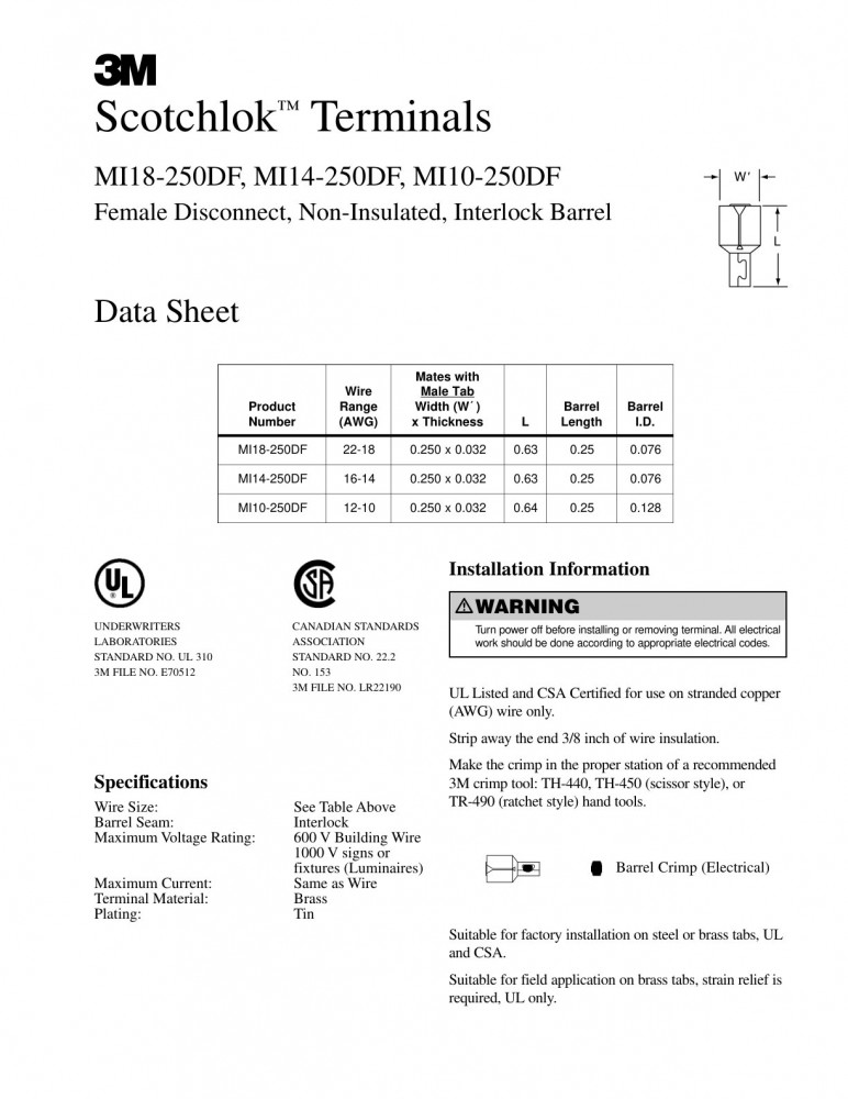 3M Scotchlok MI10-250DFK datasheet page 1