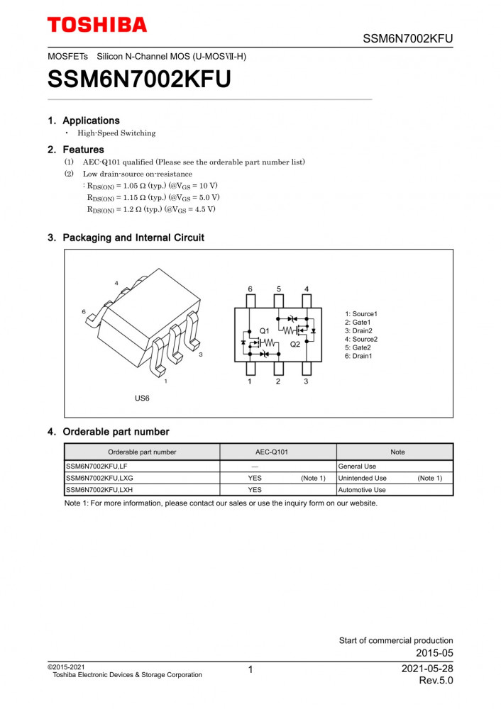 SSM6N7002KFU,LXH datasheet page 1