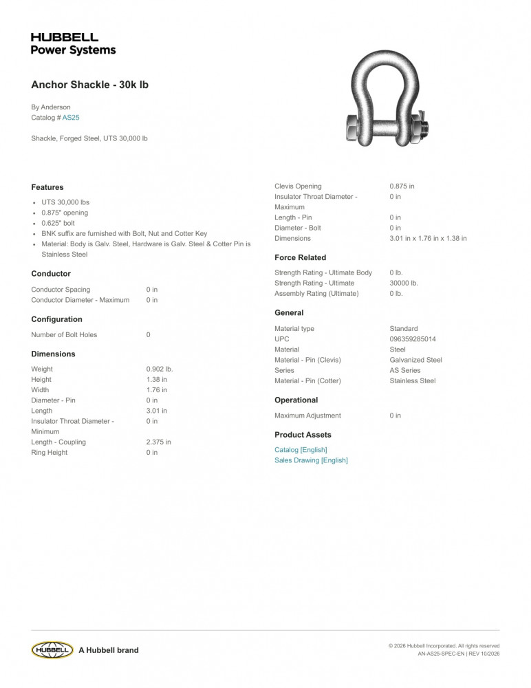 AS25 anchor shackle technical document image