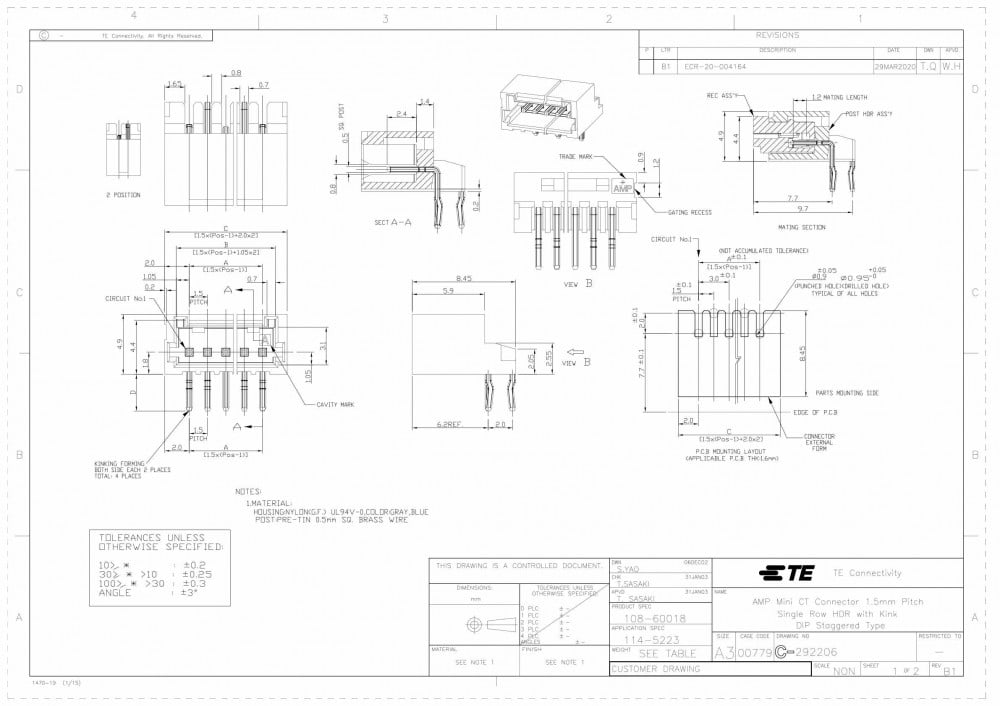 TE Connectivity C-292206 drawing page 1