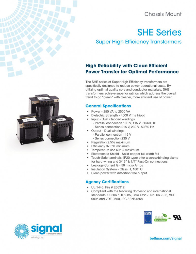 Bel Fuse SHE series technical document page 1