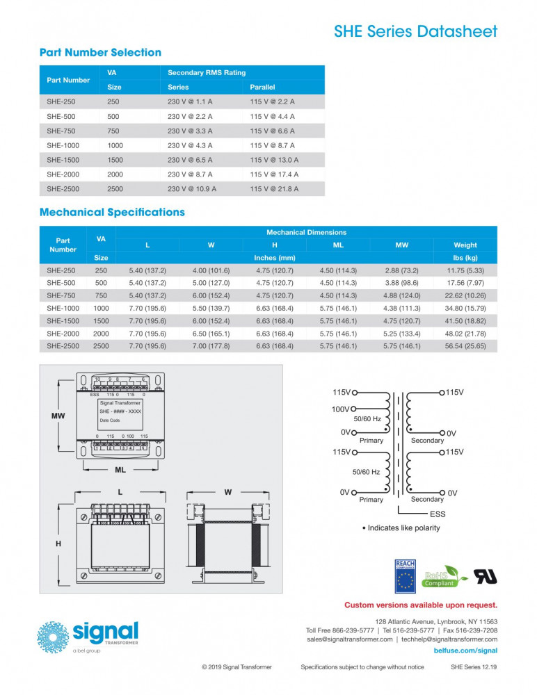 Bel Fuse SHE series technical document page 2
