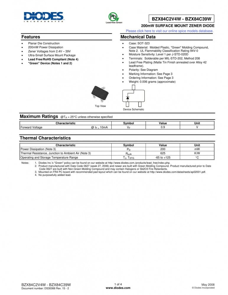 BZX84C5V6W-7-F datasheet page 1