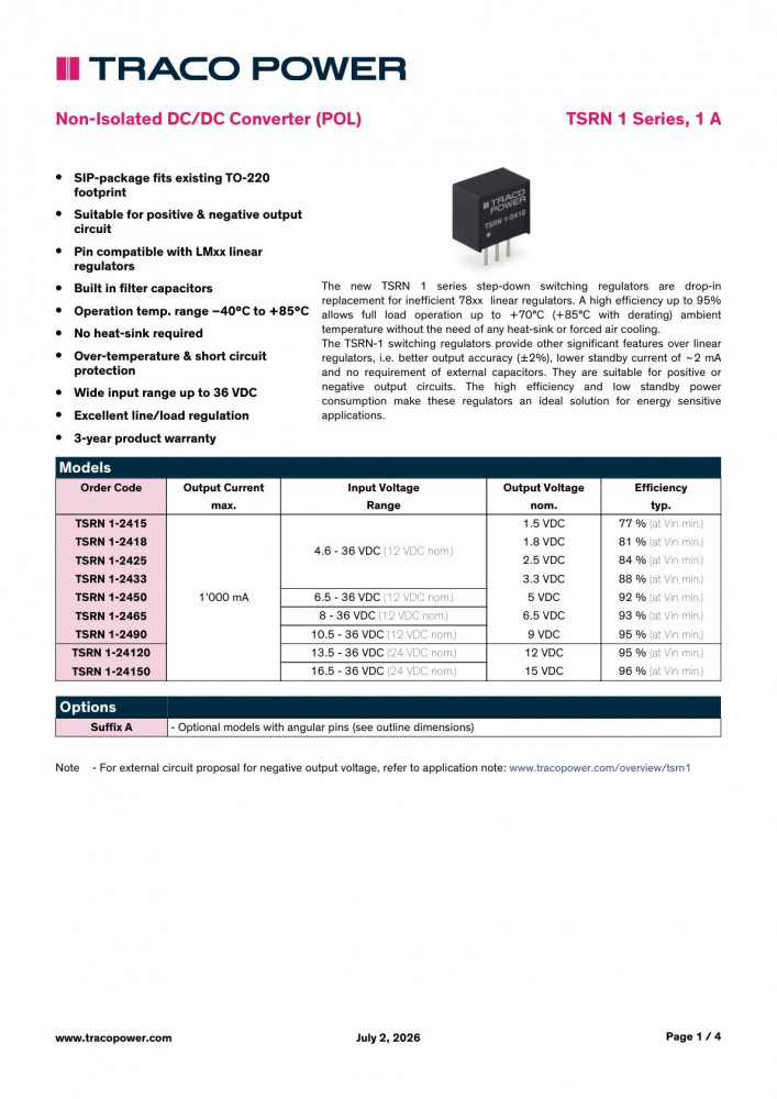 TSRN 1-2465A datasheet page 1
