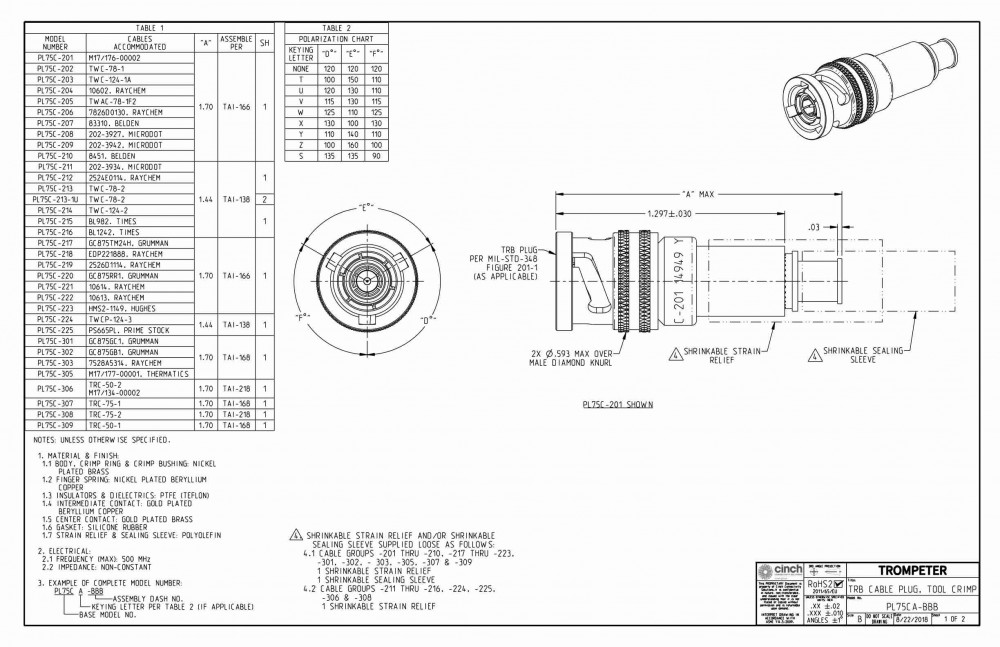 PL75C-201 technical drawing page 1