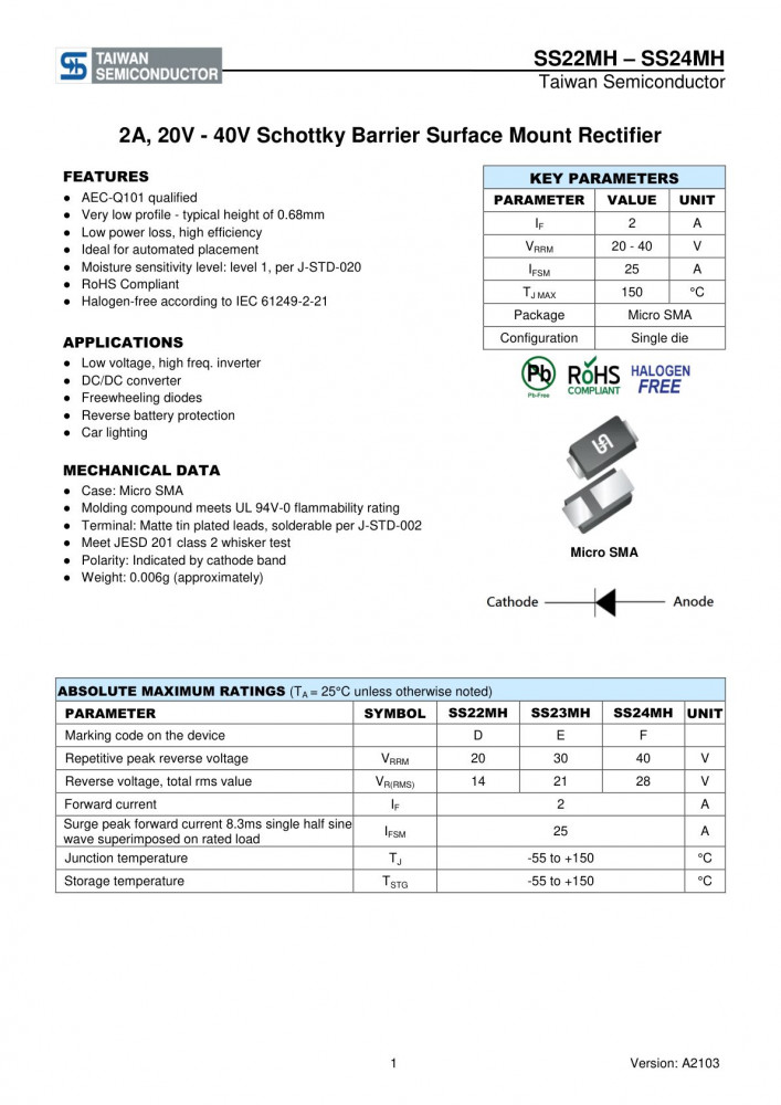 SS23MH datasheet preview, page 1