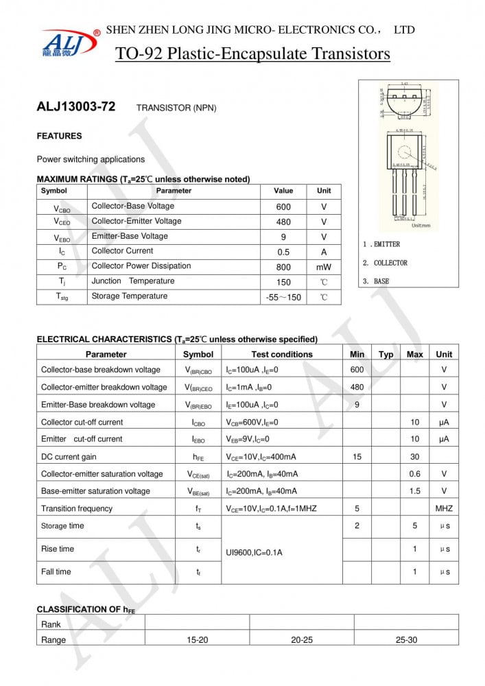 ALJ13003-72 datasheet page 1