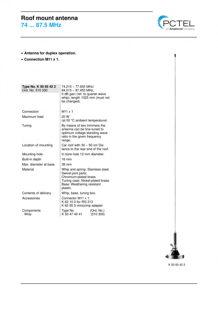 ANTENNA SPECIALISTS 510330 product documentation