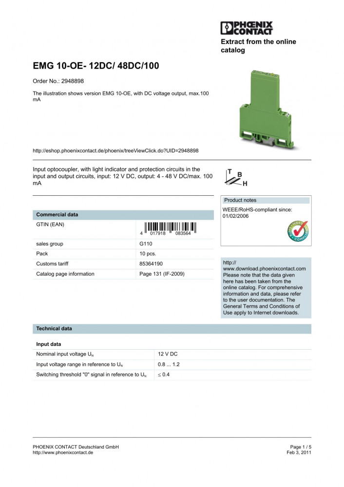 Phoenix Contact 2948898 technical document page 1