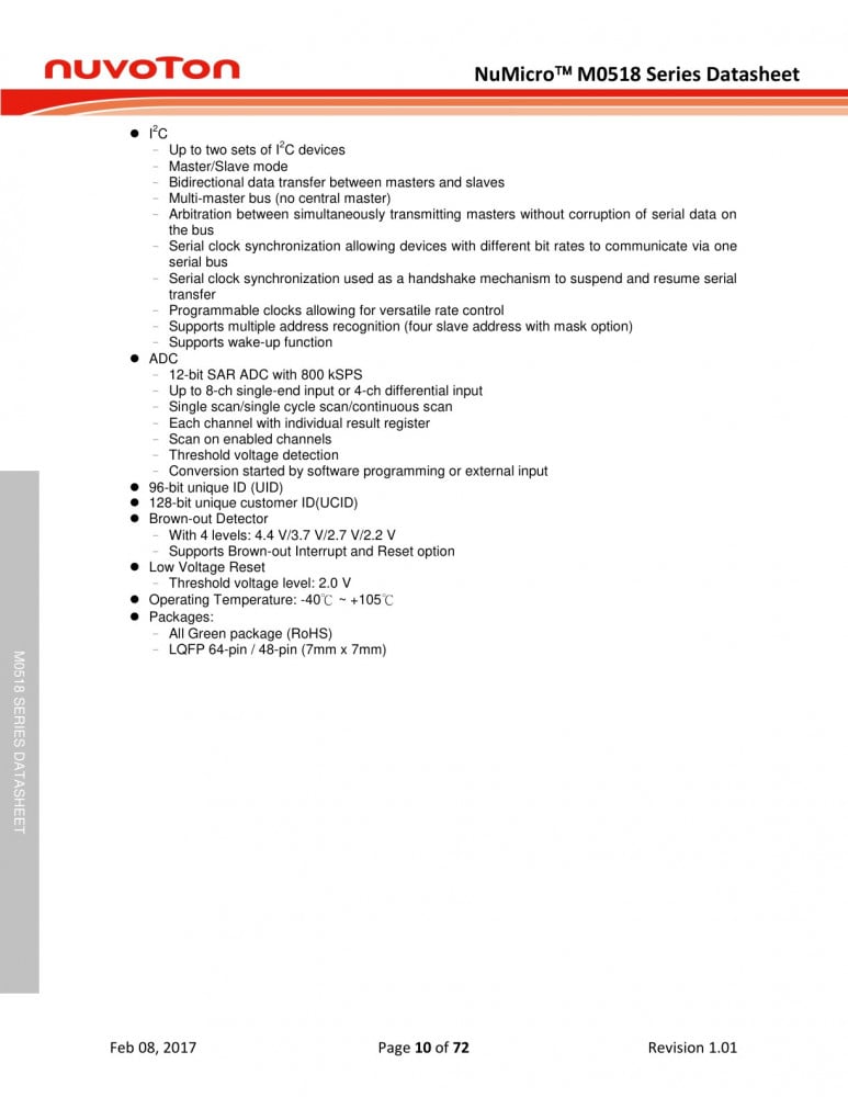M0518 Series datasheet page 10