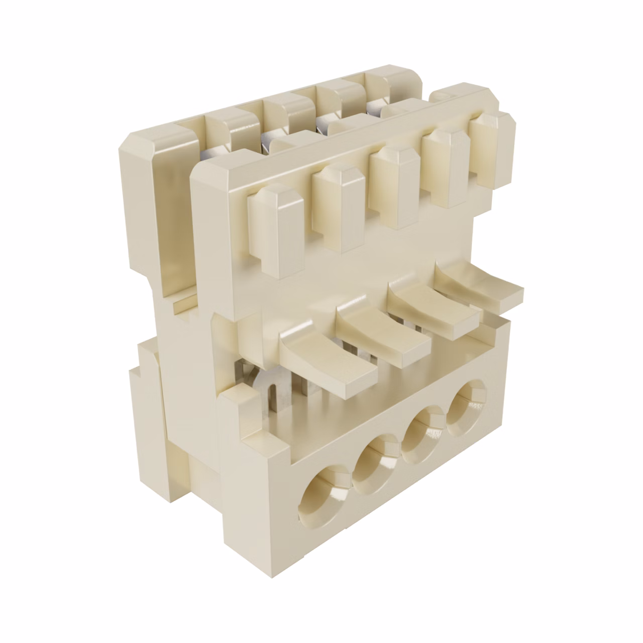 Appli-Mate RAST 2.5 Connector, 2.50mm Pitch, Female, 4 Circuits, No Position Keys Removed, Polarizing Rib Between 2/3, 1 Closed and 1 Open Endwall, Tin Plating