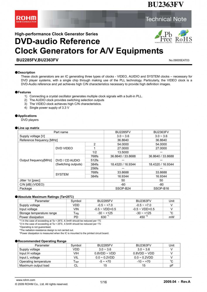 BU2363FV-E2 datasheet page 1