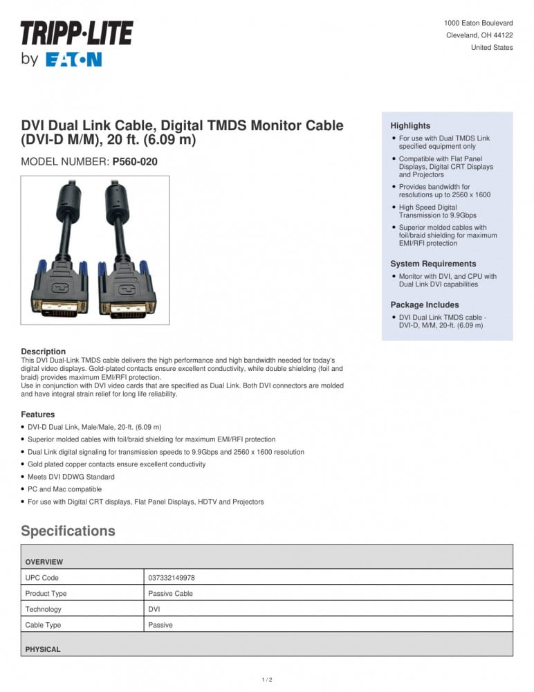 P560-020 technical document page 1