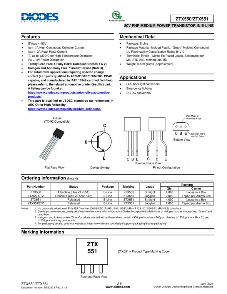 ZTX551 datasheet page 1