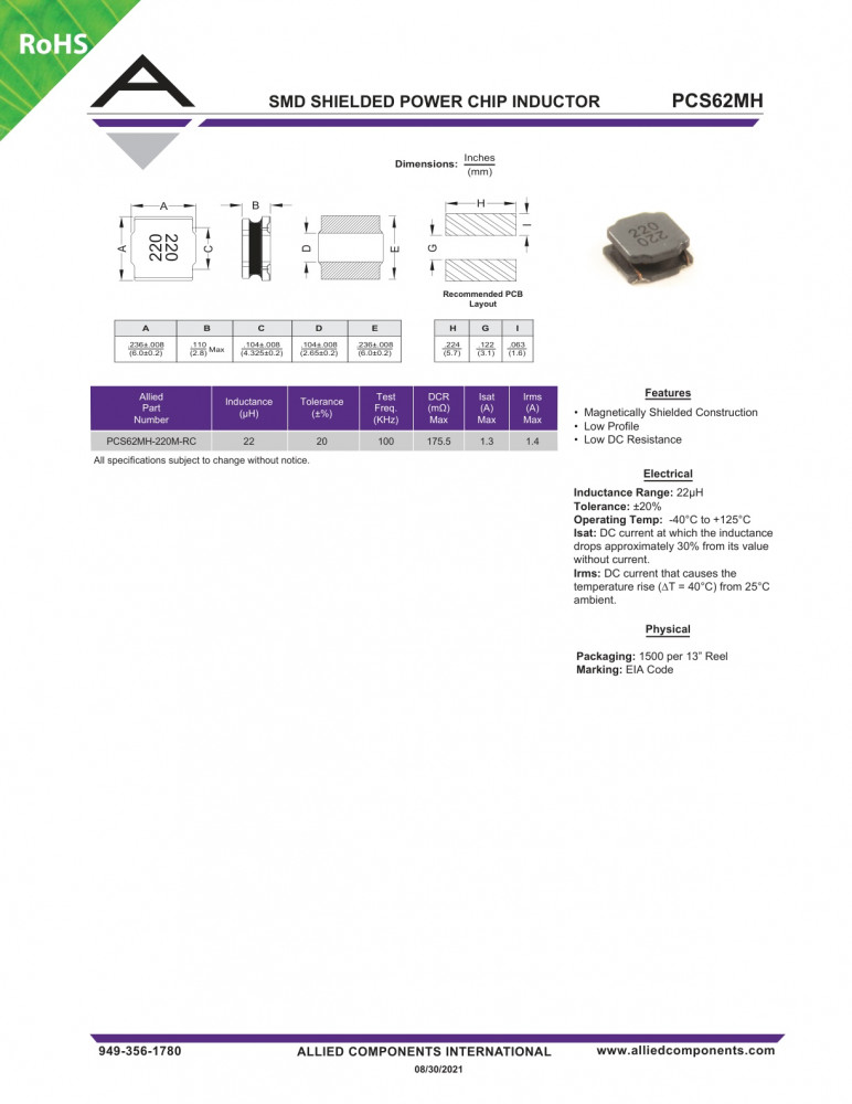 PCS62MH-220M-RC product document image