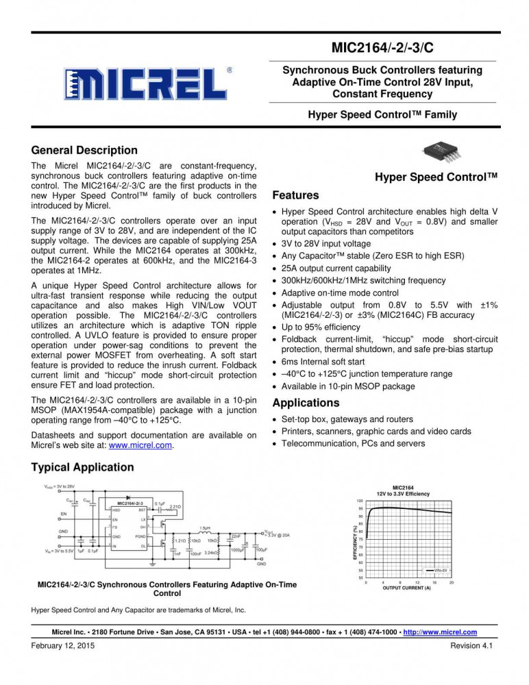 MIC2164C datasheet page 1