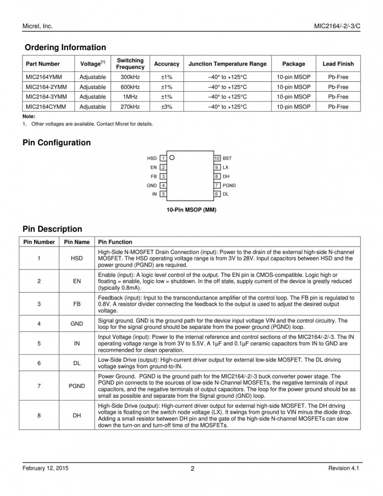 MIC2164C datasheet page 2