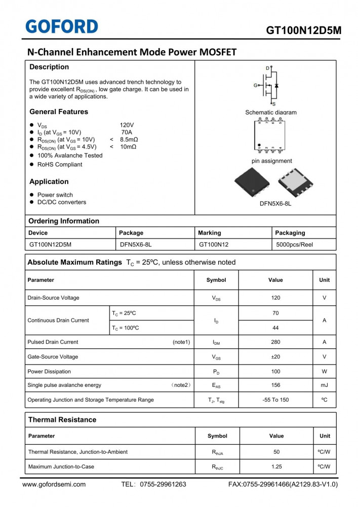 GT100N12D5M datasheet page 1