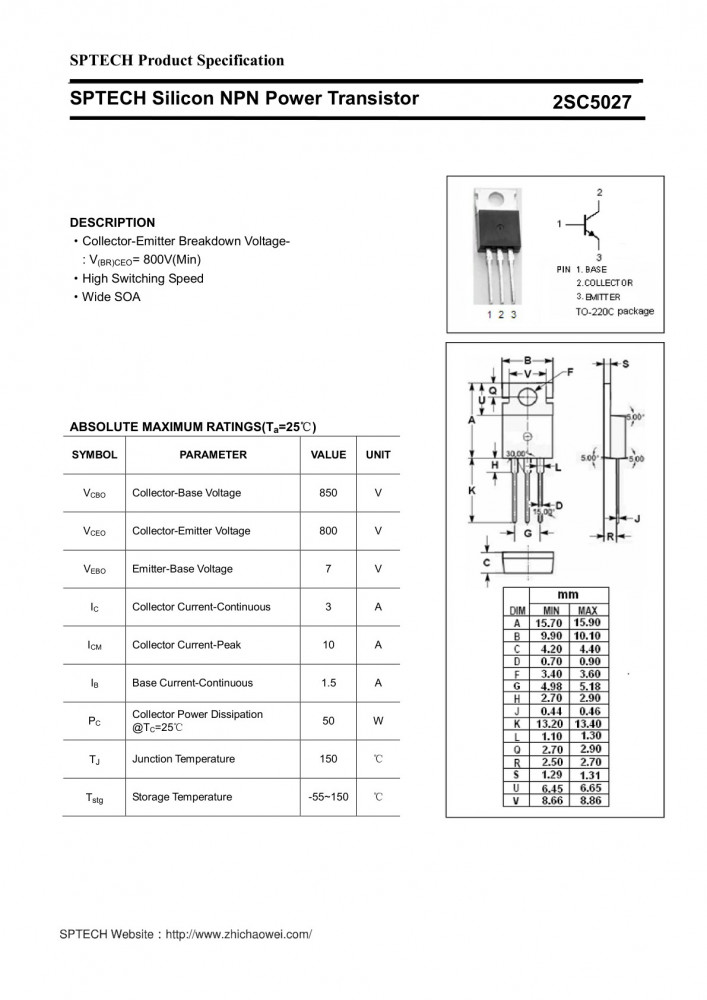 2SC5027 SPTECH datasheet page 1