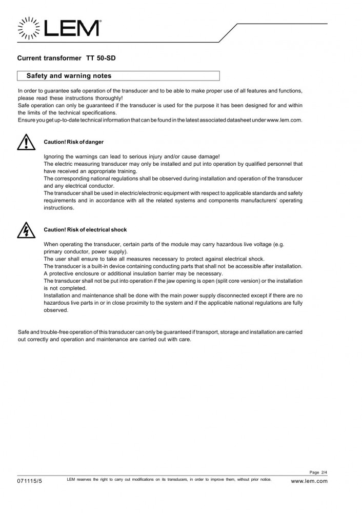 LEM TT 50-SD technical document page 2