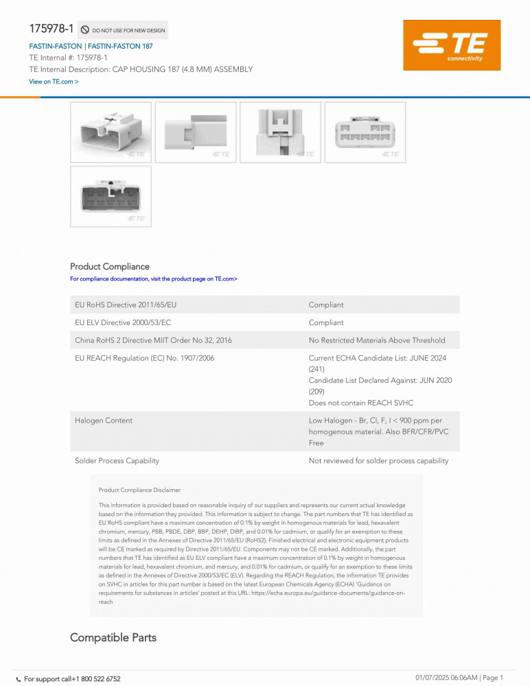 TE Connectivity 175978-1 technical document page 1