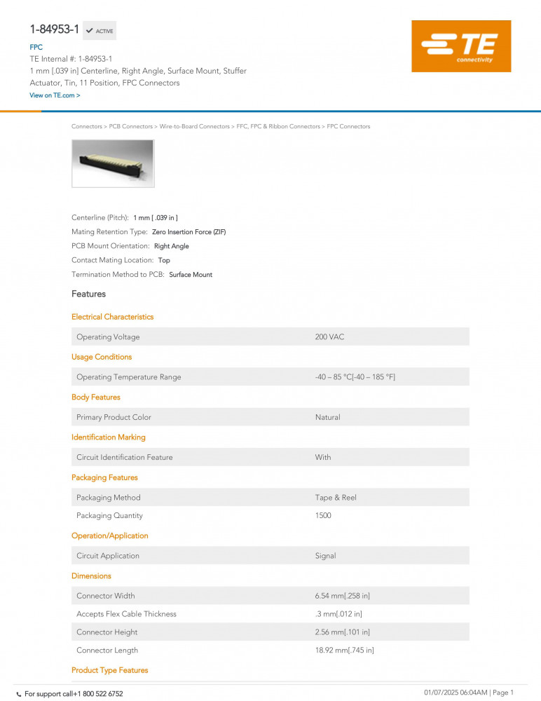 TE Connectivity 1-84953-1 technical document page 1