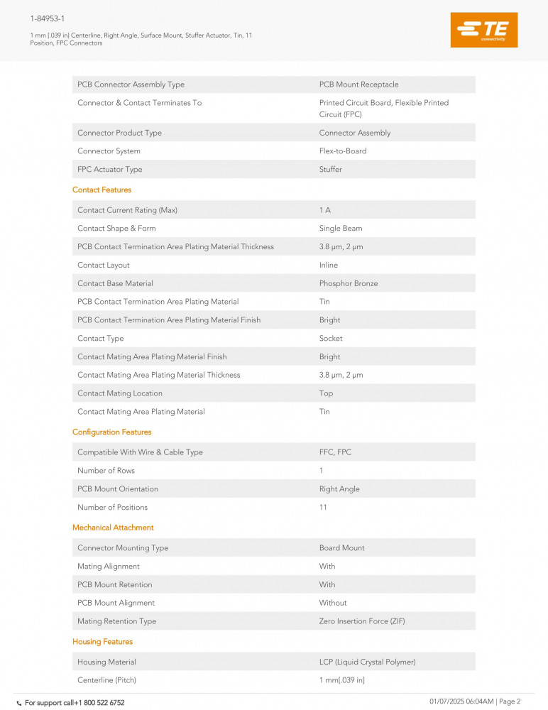 TE Connectivity 1-84953-1 technical document page 2
