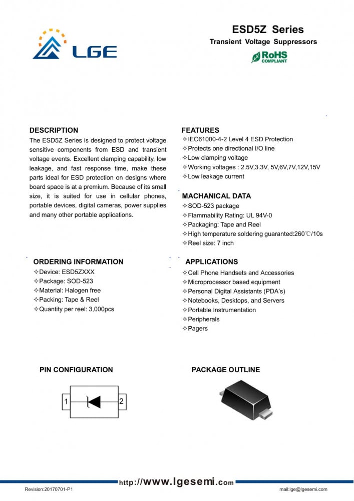 LGE ESD5Z15 datasheet page 1