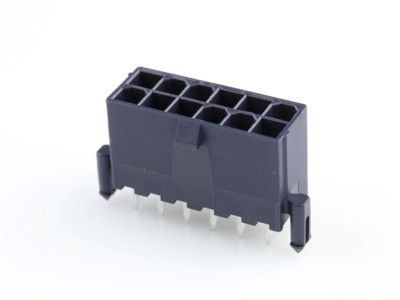 Mini-Fit Jr. Header, Dual Row, Vertical, with Snap-in Plastic Peg PCB Lock, 12 Circuits, Nylon 6/6, UL 94V-2, Tin (Sn) Plating, Glow-Wire Capable, Black for sale