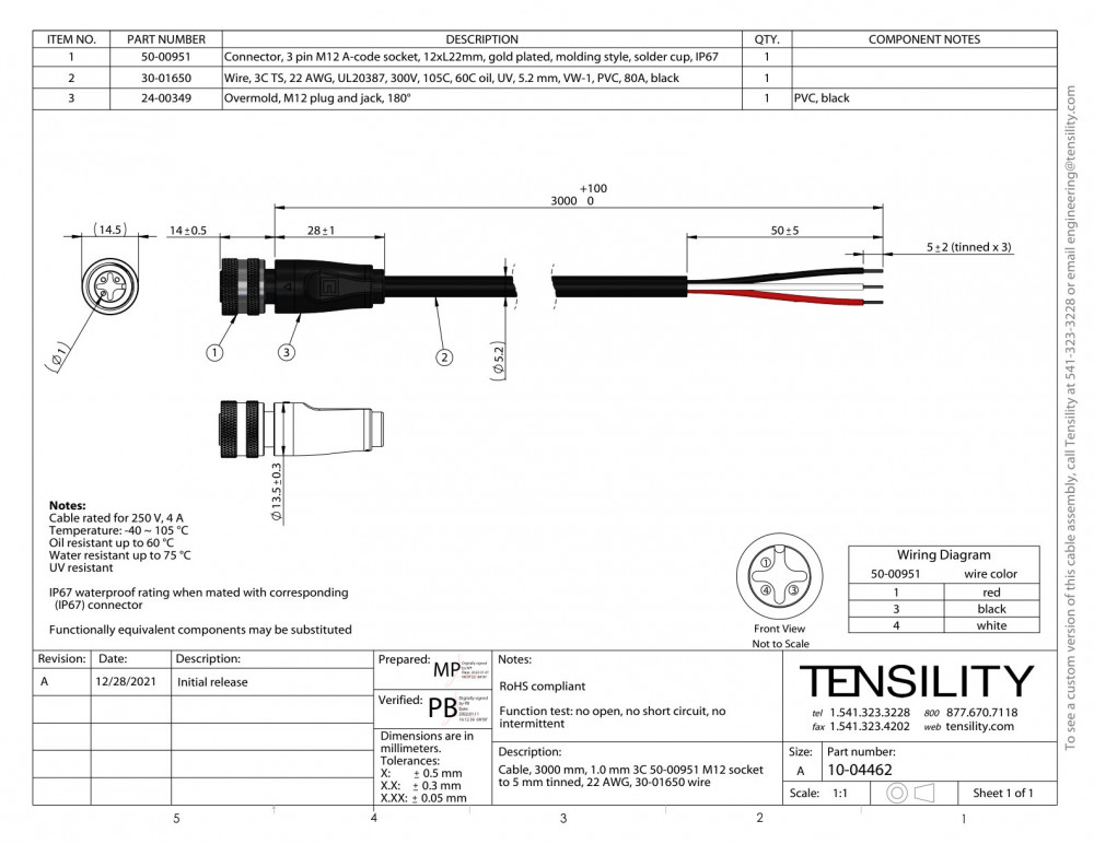 Tensility International 10-04462 cable assembly drawing
