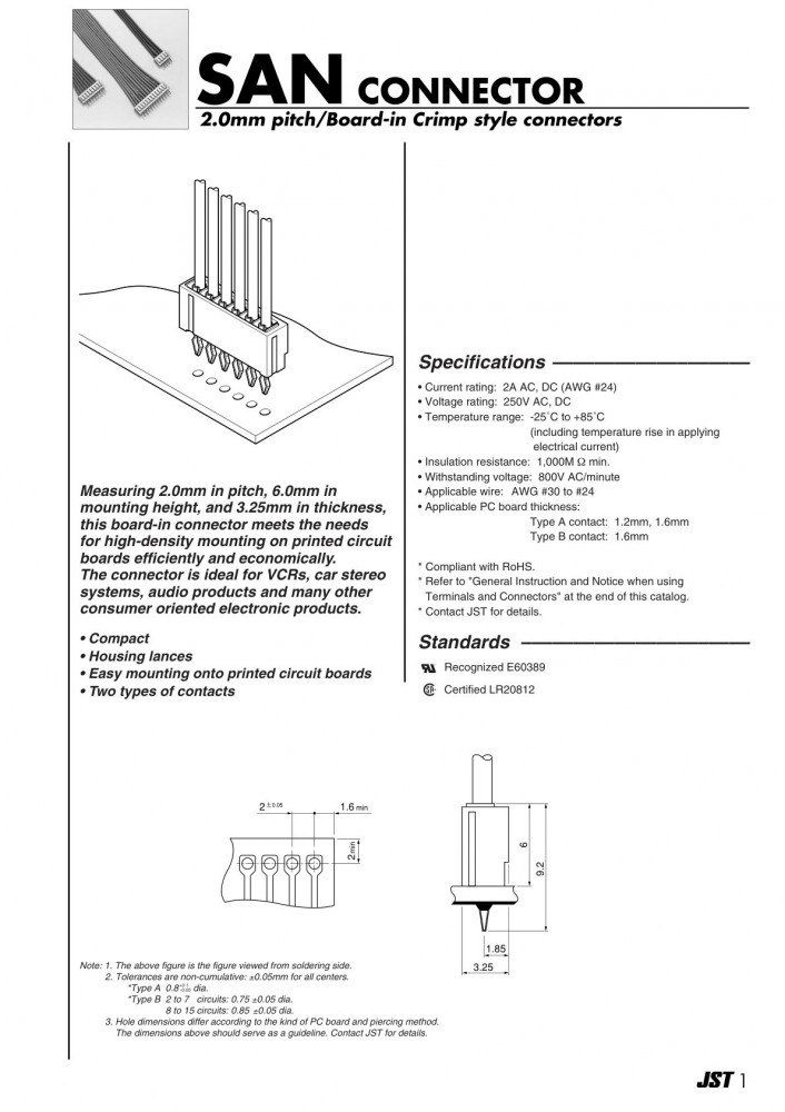 JST SAN connector technical drawing page 1