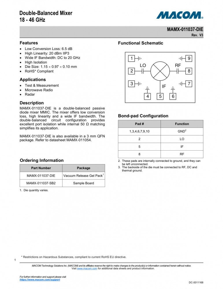 MAMX-011037-DIE datasheet page 1