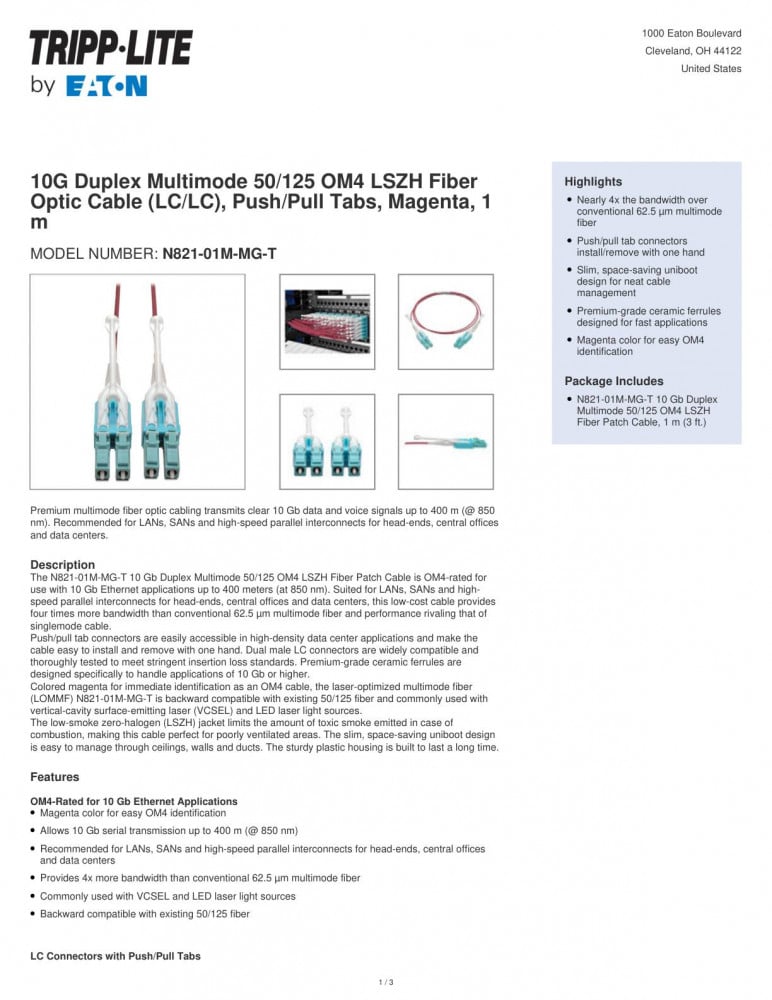 EATON N821-01M-MG-T technical document page 1