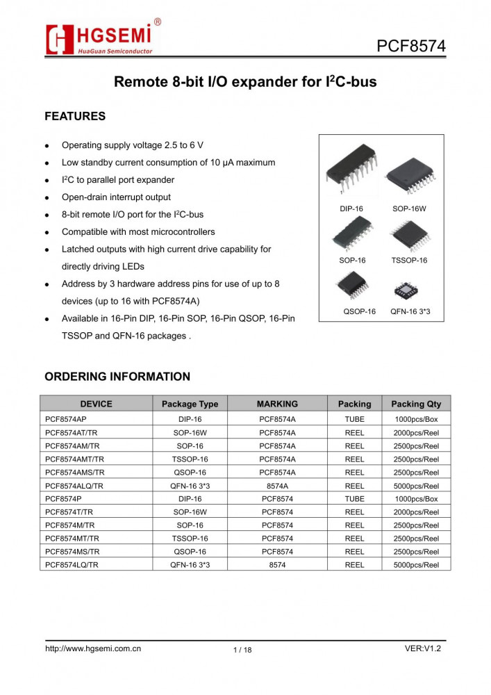 PCF8574P datasheet page 1
