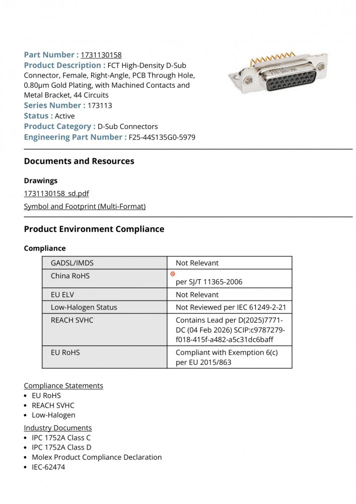 MOLEX 1731130158 technical drawing preview, page 1