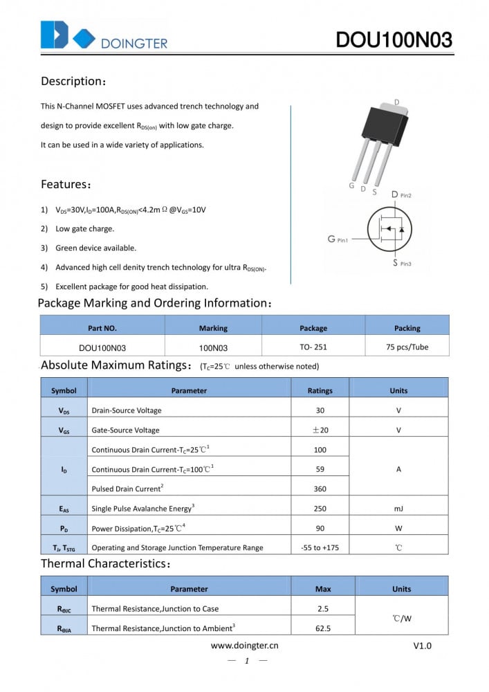 DOU100N03 datasheet page 1