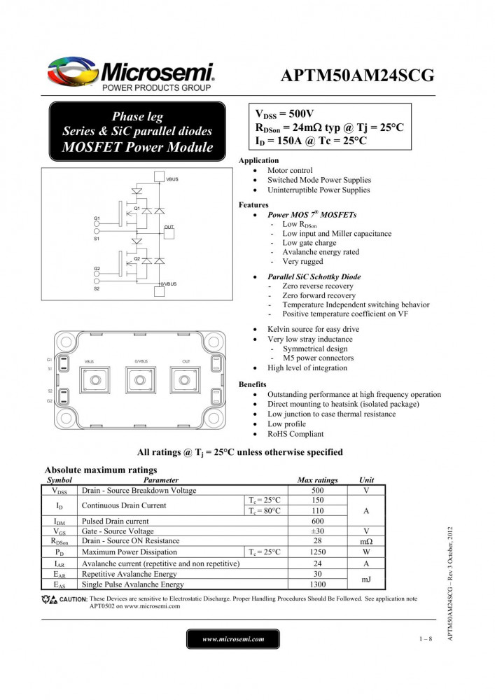 APTM50AM24SCG datasheet page 1