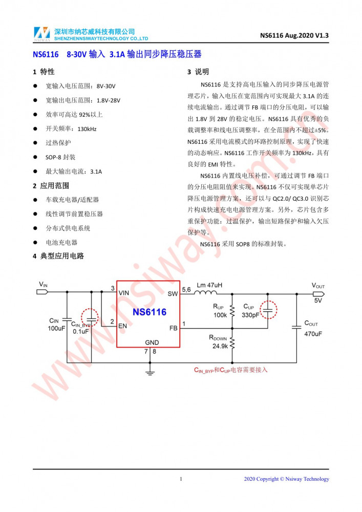 NS6116 datasheet page 1