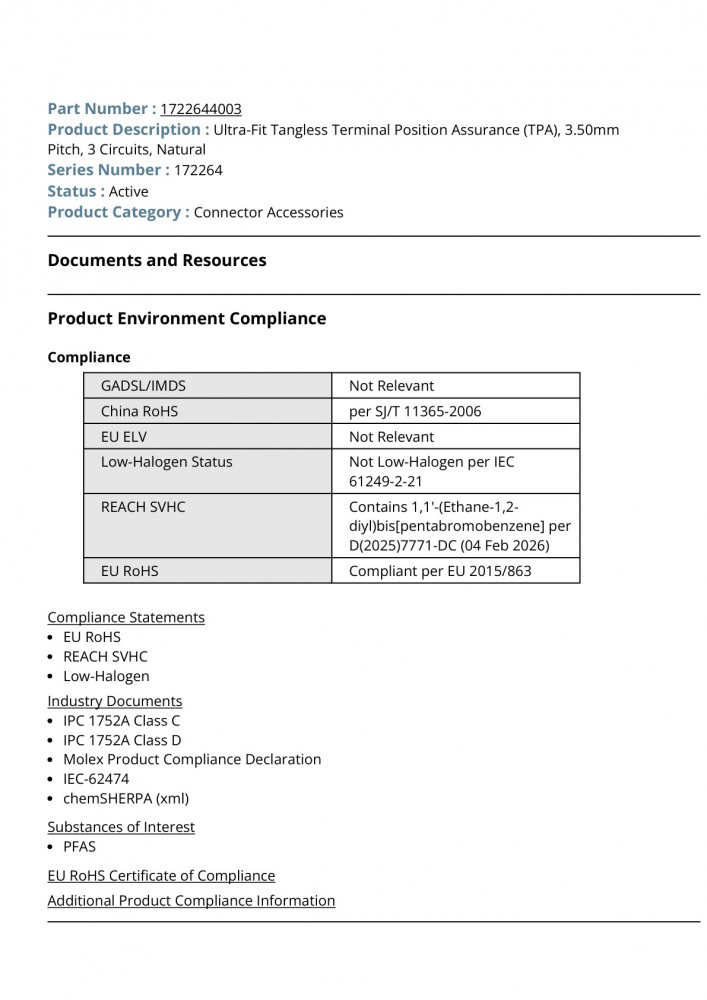 Product document image 1 for MOLEX 1722644003