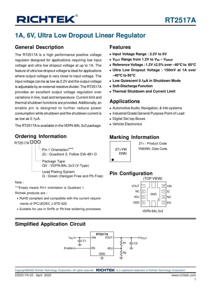 RT2517AGQV datasheet page 1