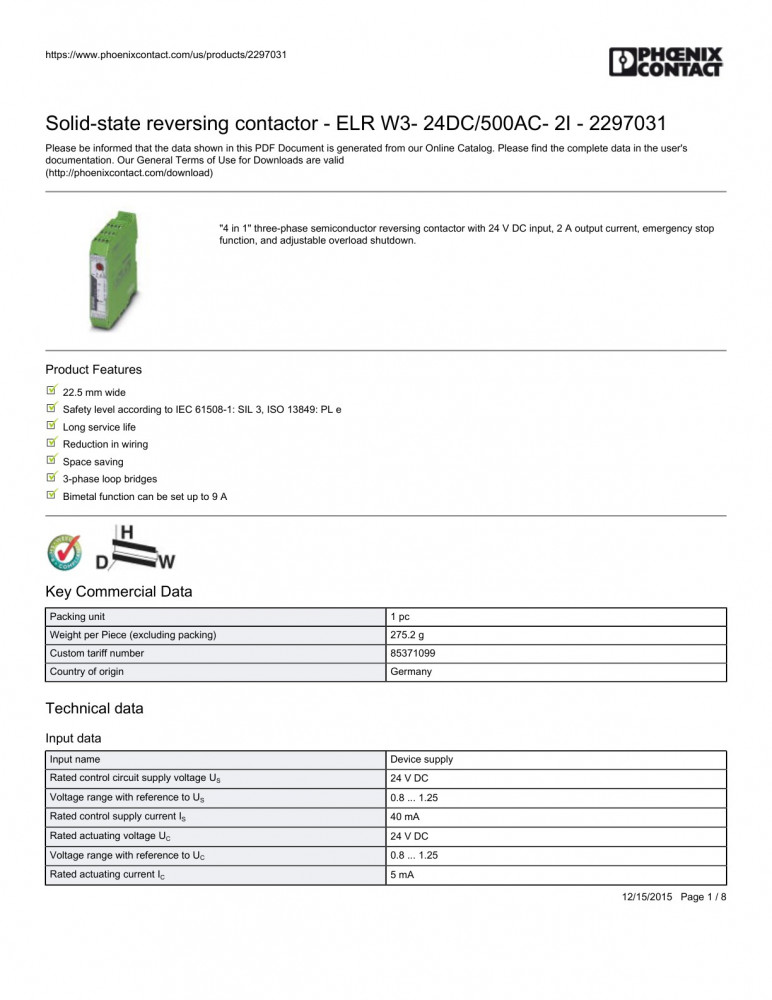 Phoenix Contact 2297031 product document page 1