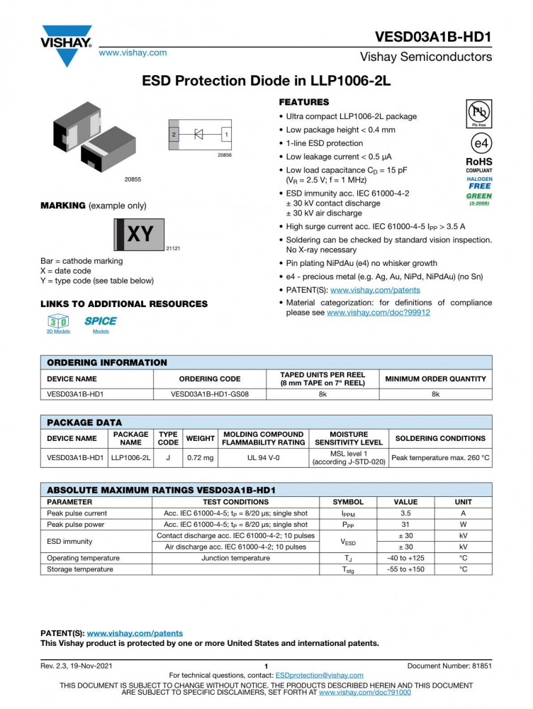 VESD03A1B-HD1 datasheet preview, page 1
