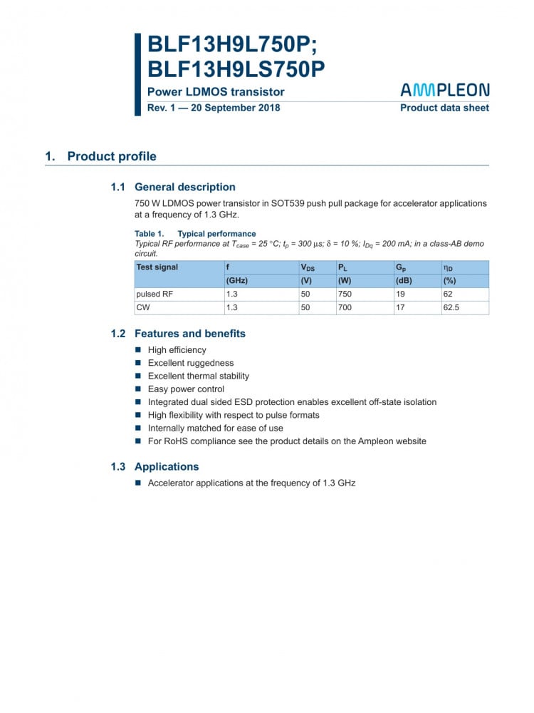 BLF13H9L750PU datasheet page 1