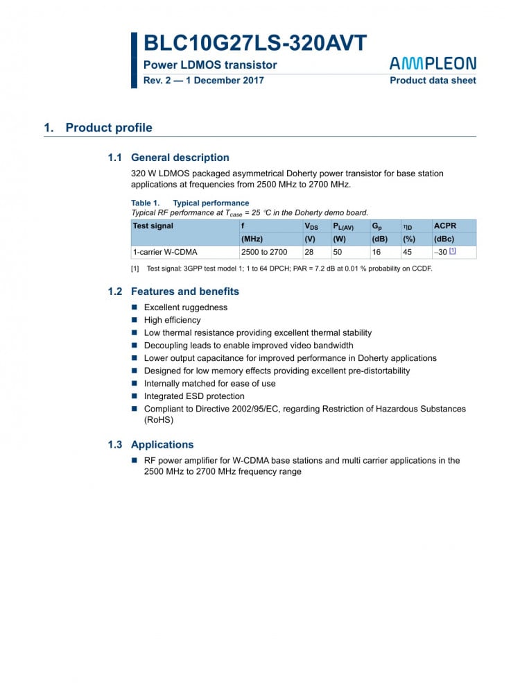 Datasheet page 1