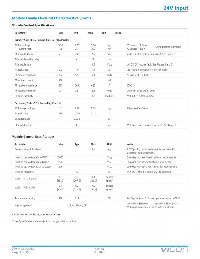 VICOR datasheet page 3