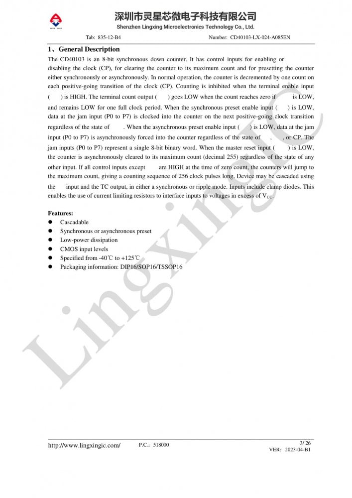 CD40103 datasheet page 3