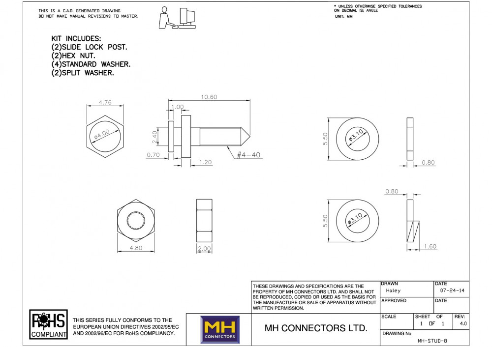 MH-STUD-8 technical drawing page