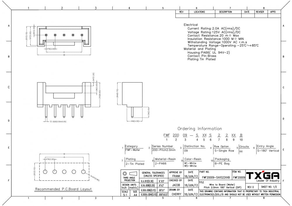 TXGA FWF20009 drawing page 1