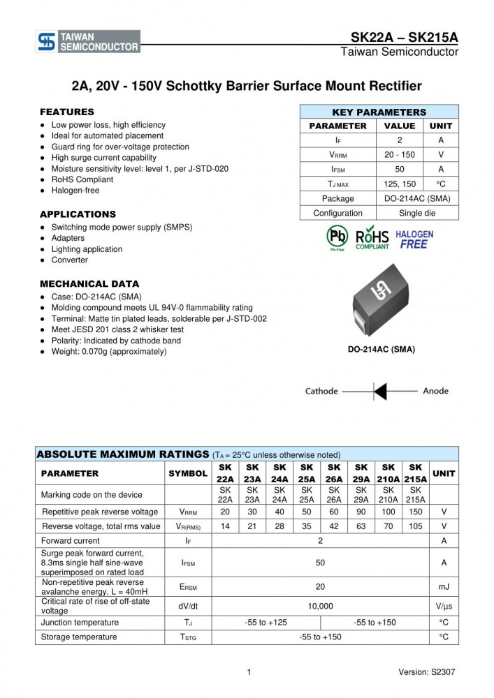 SK23A datasheet page 1